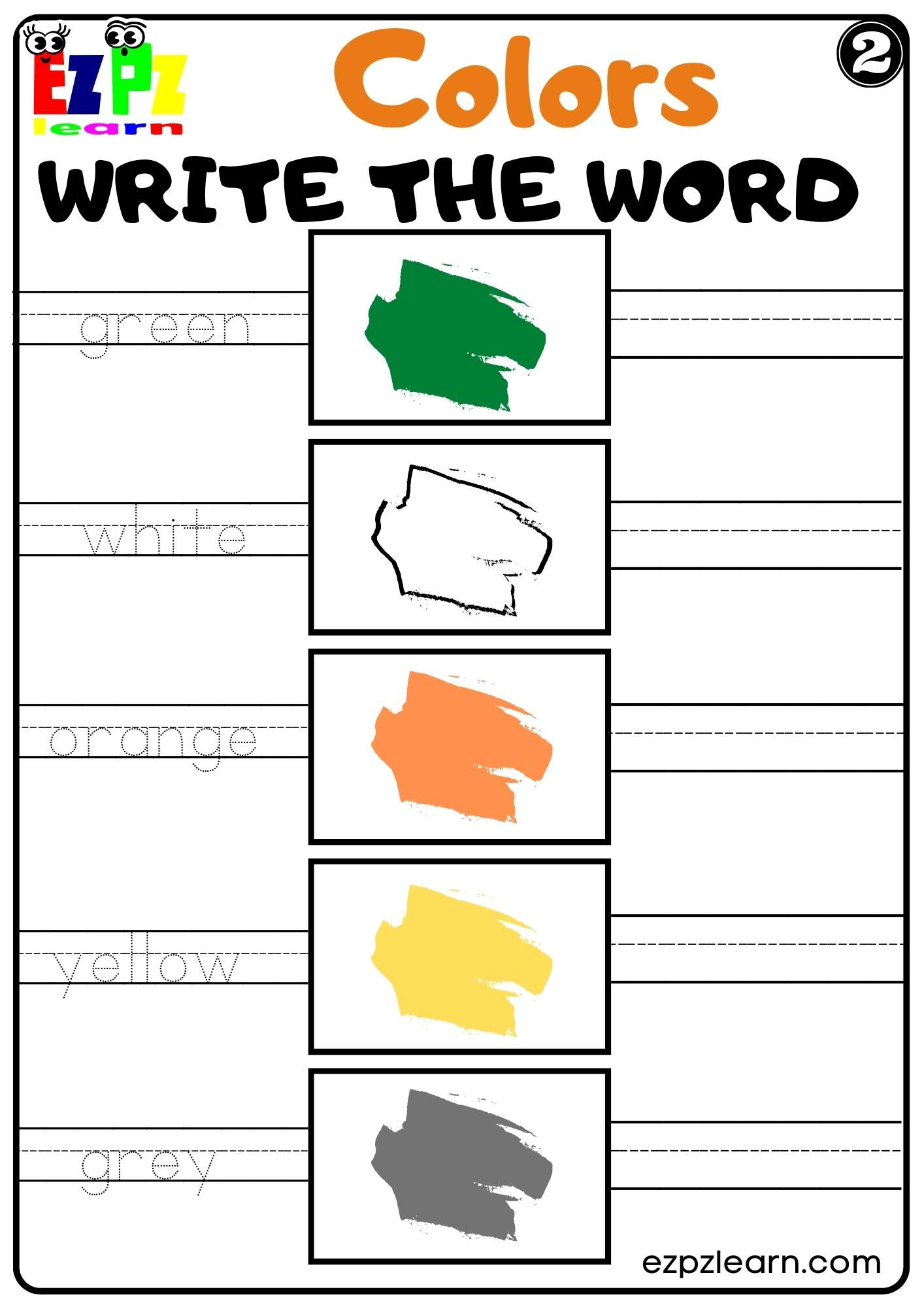 Colors Write the Word Worksheet for Kindergarten K5 and ESL PDF Download Set 2 - Ezpzlearn.com